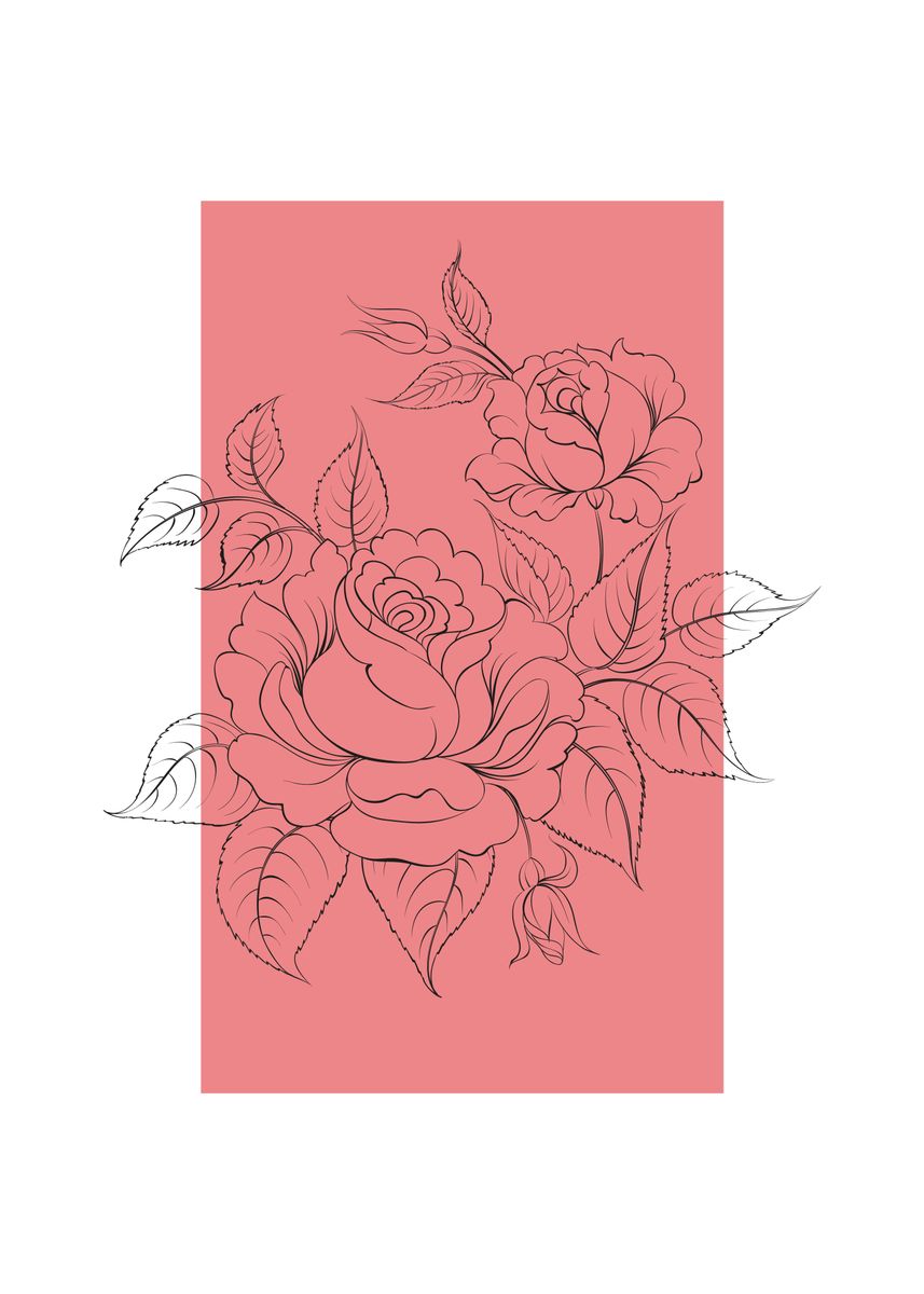 'Black Line Rose Illustration' Poster, picture, metal print, paint by ...