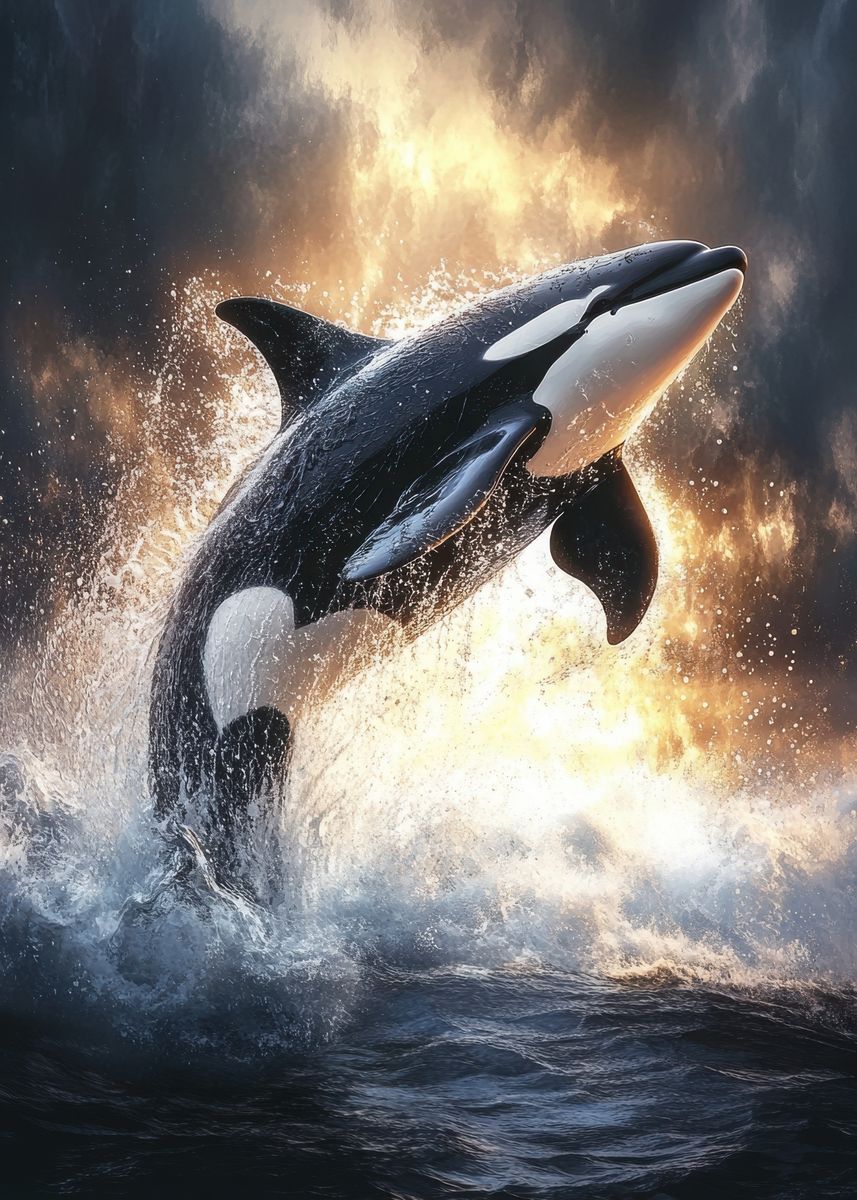 'Orca Whale Jump Out Water' Poster, picture, metal print, paint by ...