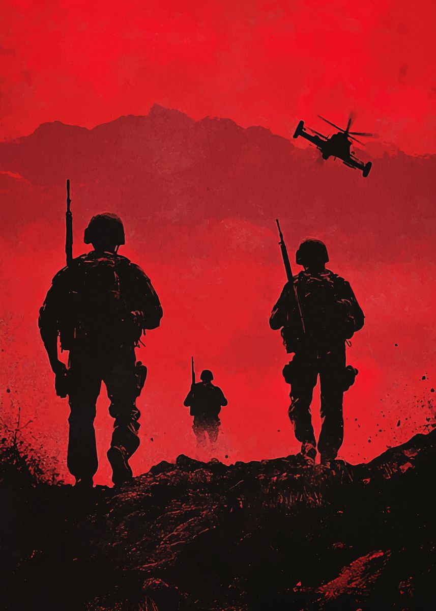 'Soldiers in Red Sky' Poster, picture, metal print, paint by | Displate