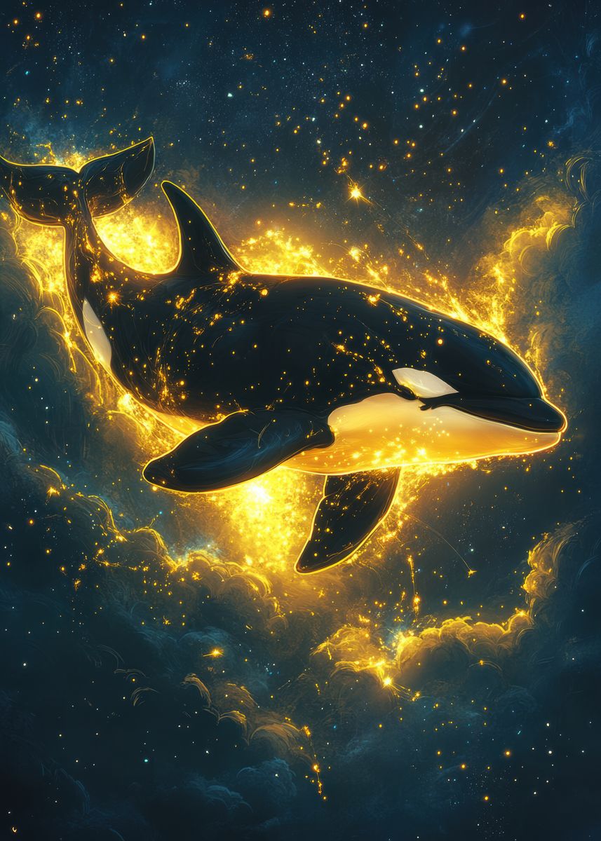 'Orca in Space' Poster, picture, metal print, paint by Noef Adel | Displate