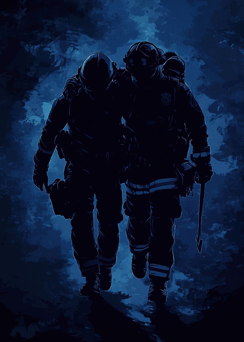 'Firefighter Silhouettes' Poster, picture, metal print, paint by | Displate