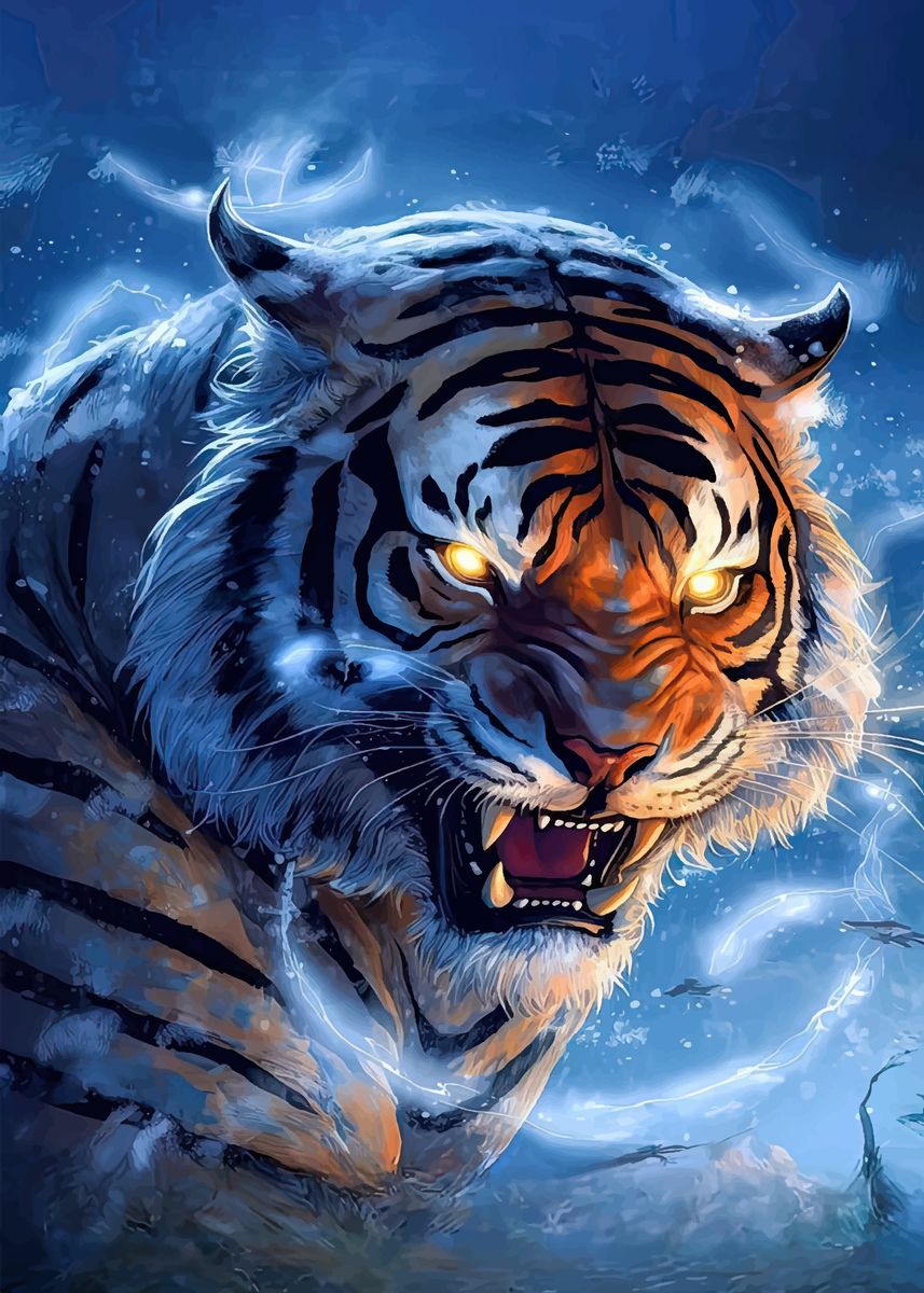 'Raging Tiger' Poster, picture, metal print, paint by | Displate