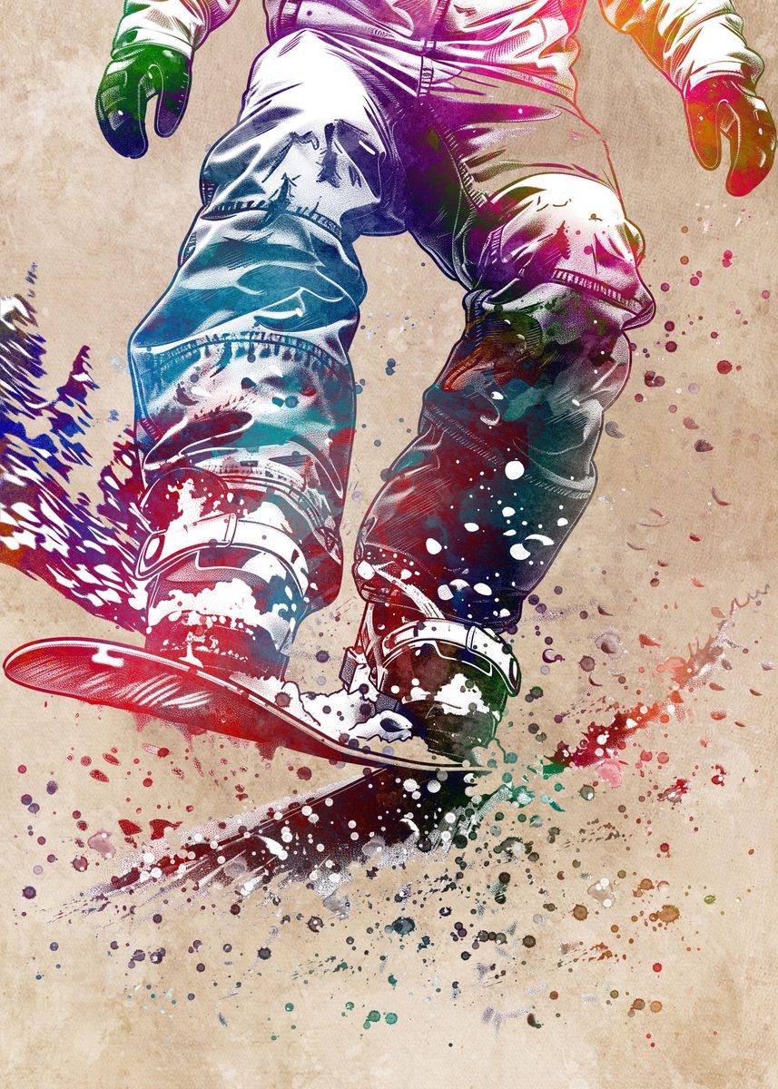 'Snowboarder Watercolor Art' Poster, picture, metal print, paint by ...