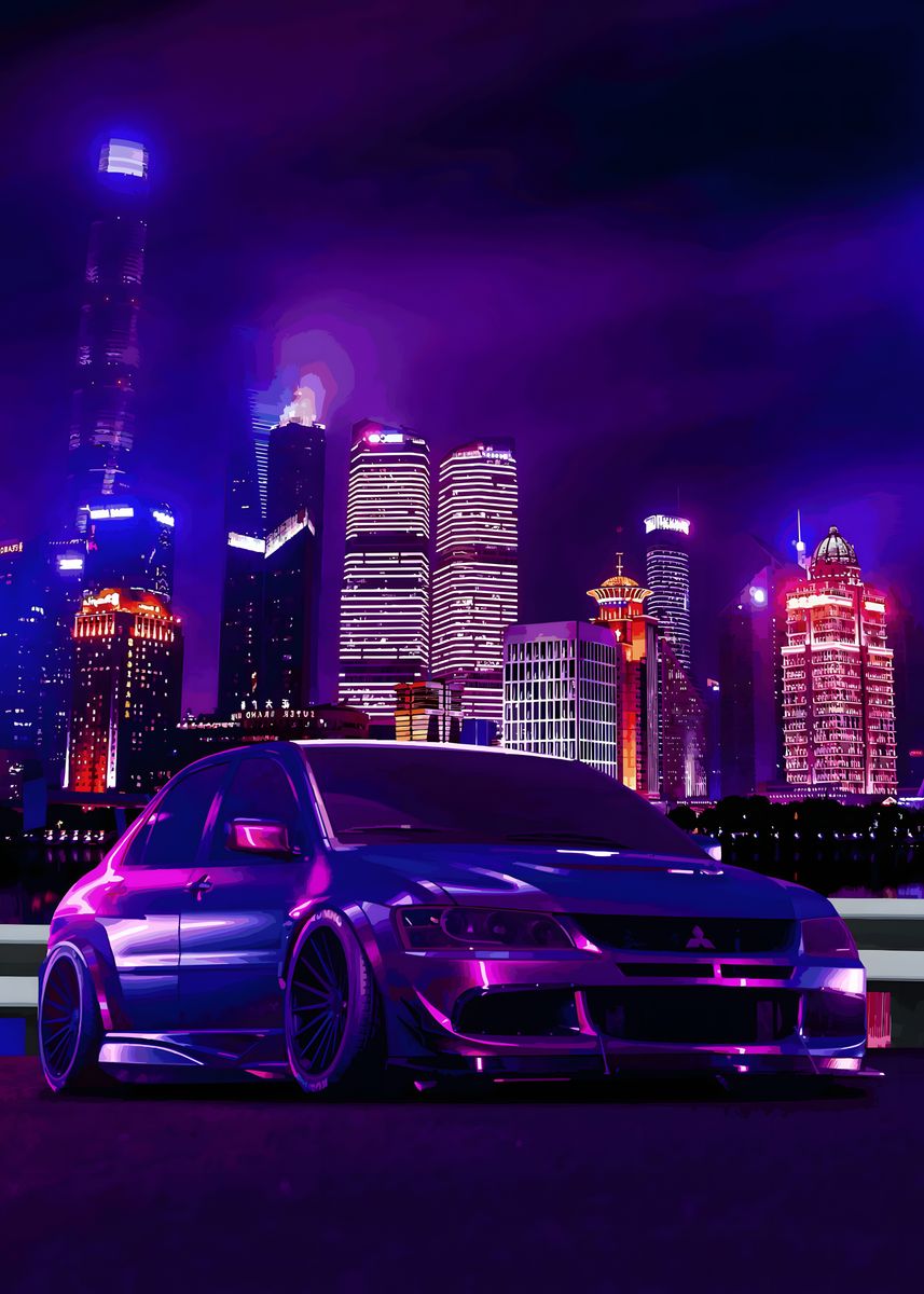 'Car in Night City' Poster, picture, metal print, paint by | Displate