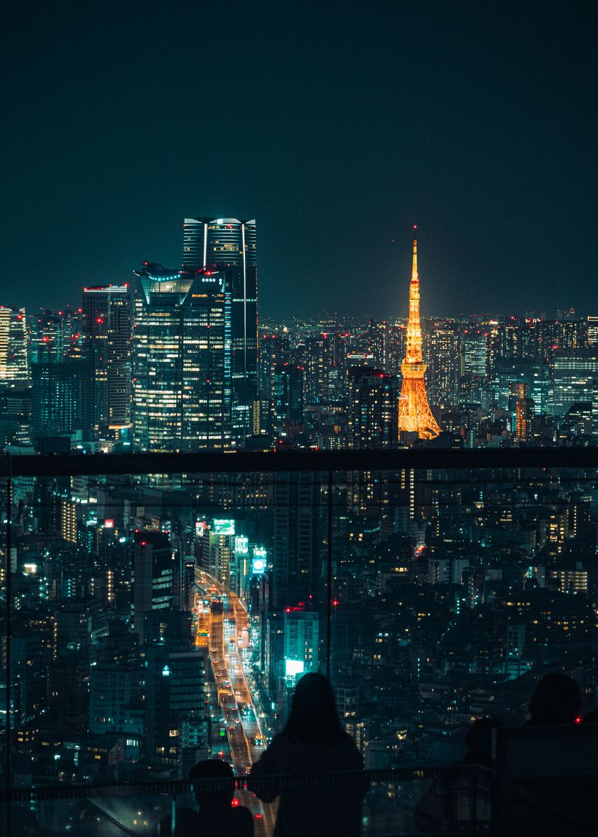 'Tokyo Night Skyline' Poster, picture, metal print, paint by ...