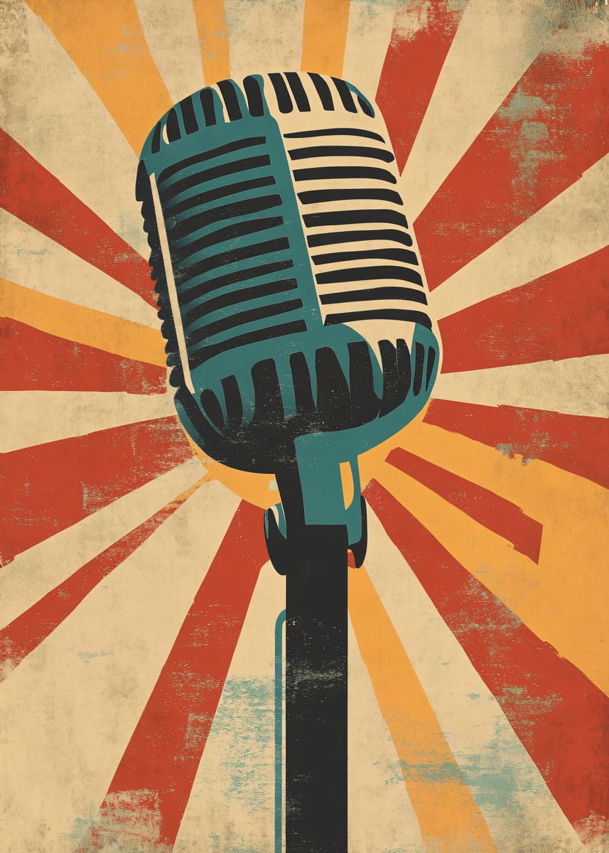 'Retro Vintage Microphone' Poster, picture, metal print, paint by Ega ...