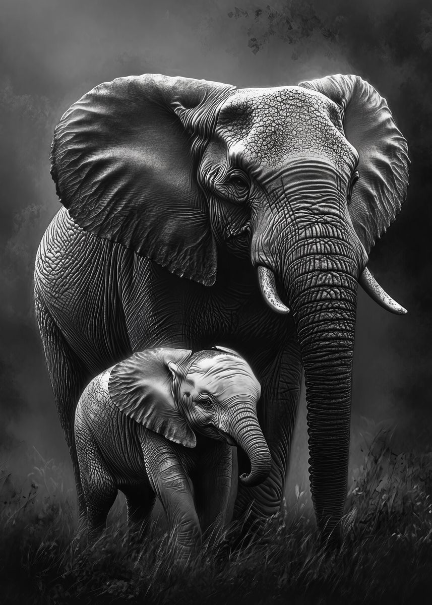 'Elephant Family Portrait' Poster, picture, metal print, paint by ...