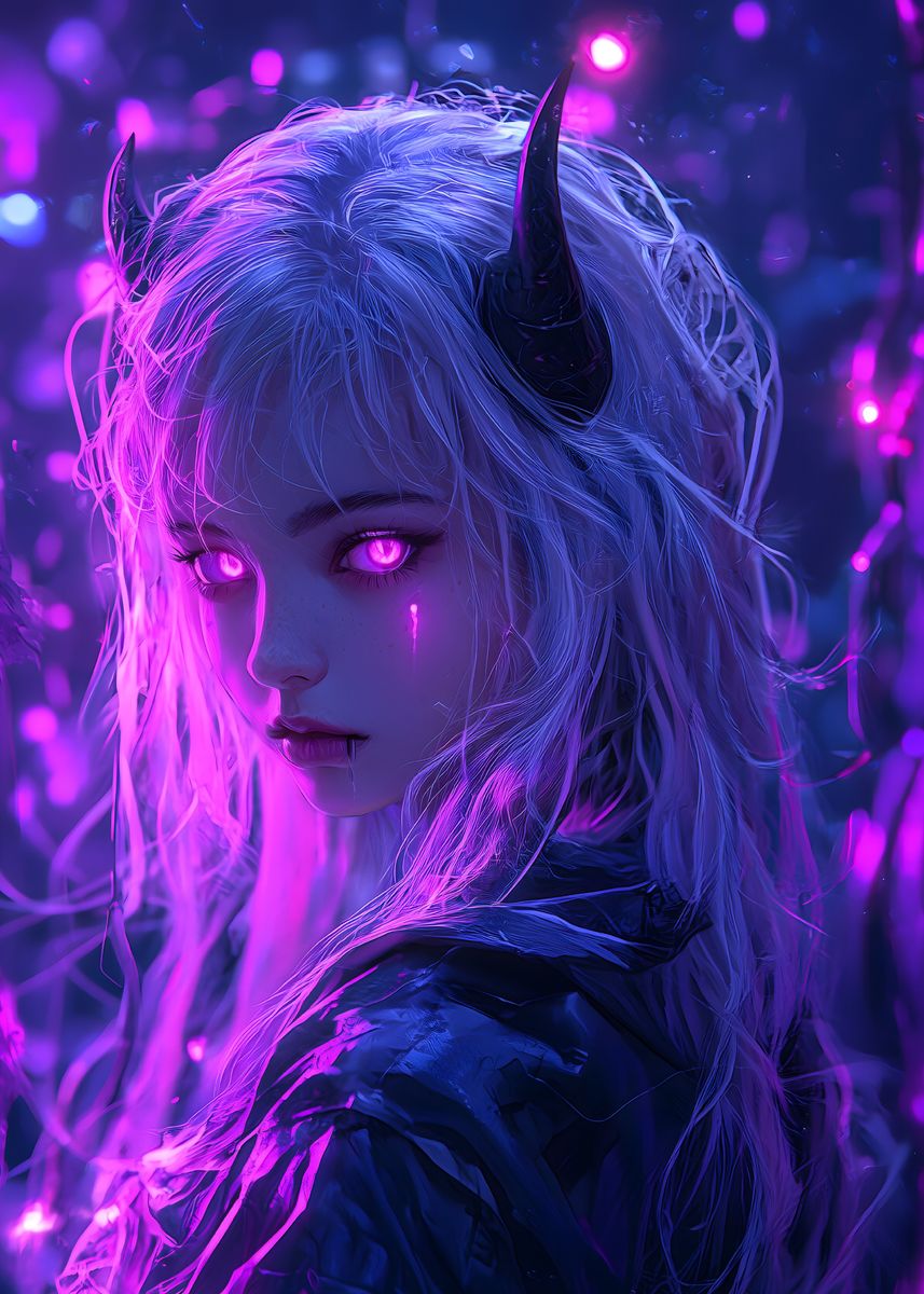 'Cyberpunk Demon Girl' Poster, picture, metal print, paint by Ilhamqrov ...