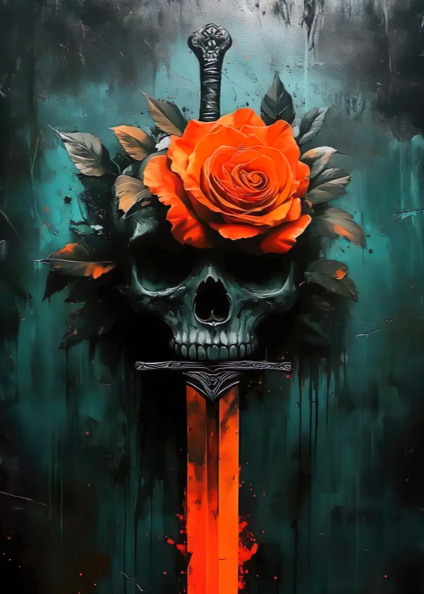 'Skull, Sword, and Rose' Poster, picture, metal print, paint by zoldick ...