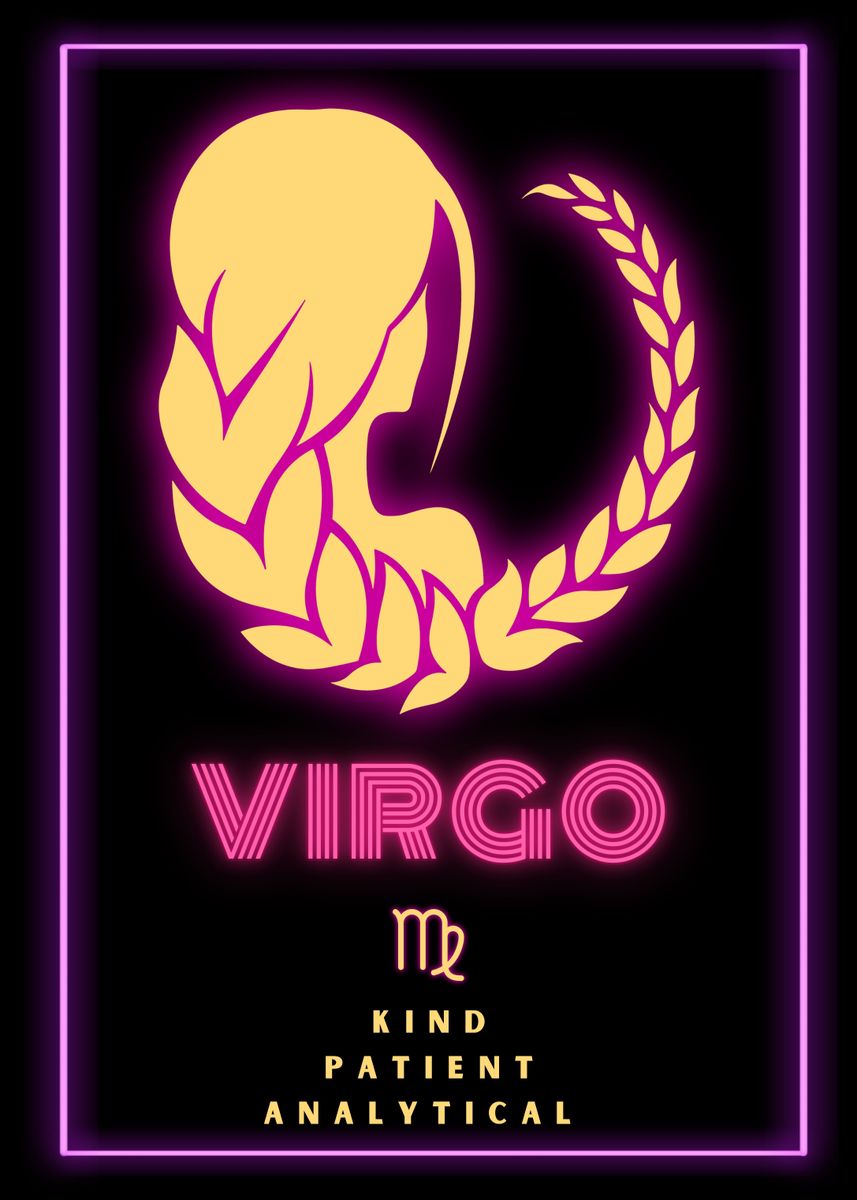 'Virgo Zodiac Sign Neon Horoscope Art' Poster, picture, metal print ...