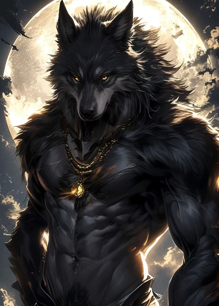'Werewolf Under Full Moon' Poster, picture, metal print, paint by ...