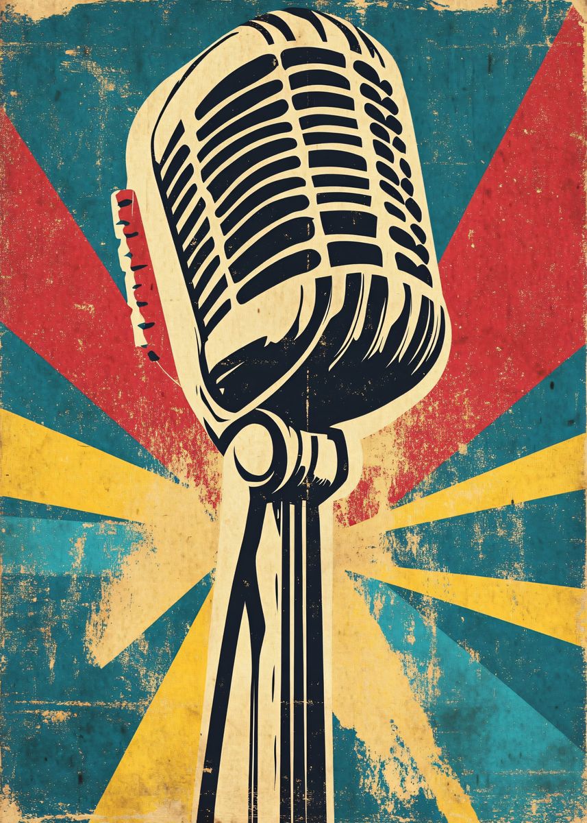 'Retro Vintage Microphone' Poster, picture, metal print, paint by Ega ...