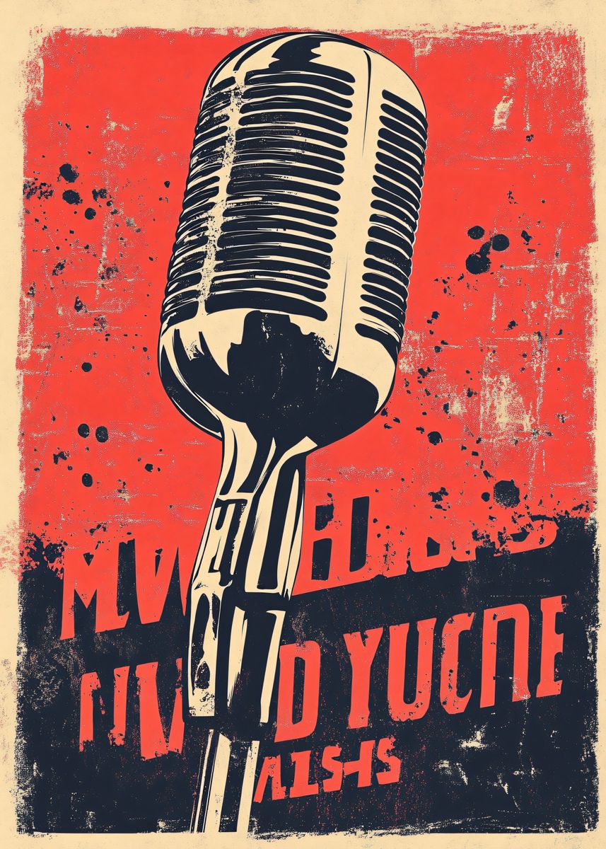 'Vintage Microphone Poster' Poster, picture, metal print, paint by Ega ...