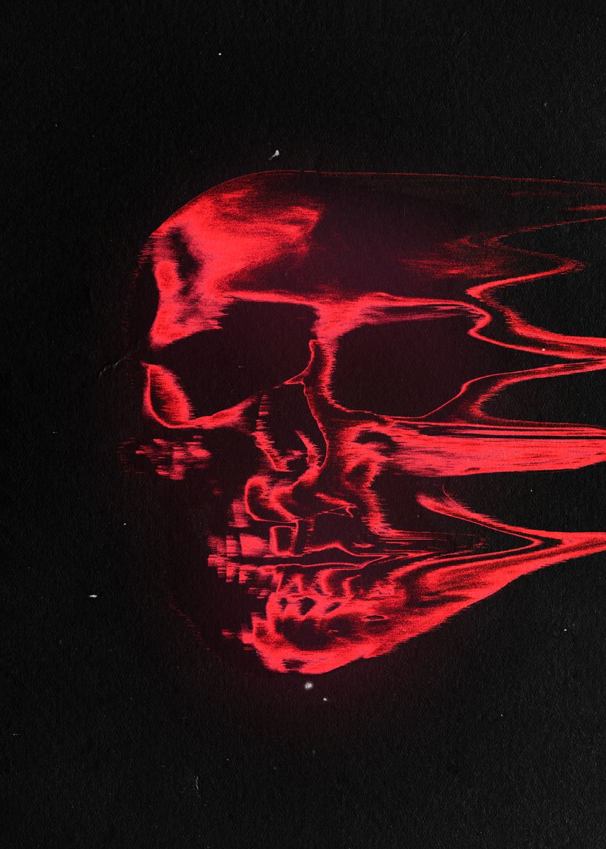 'Red Glitch Corrupted Skull' Poster, picture, metal print, paint by ...