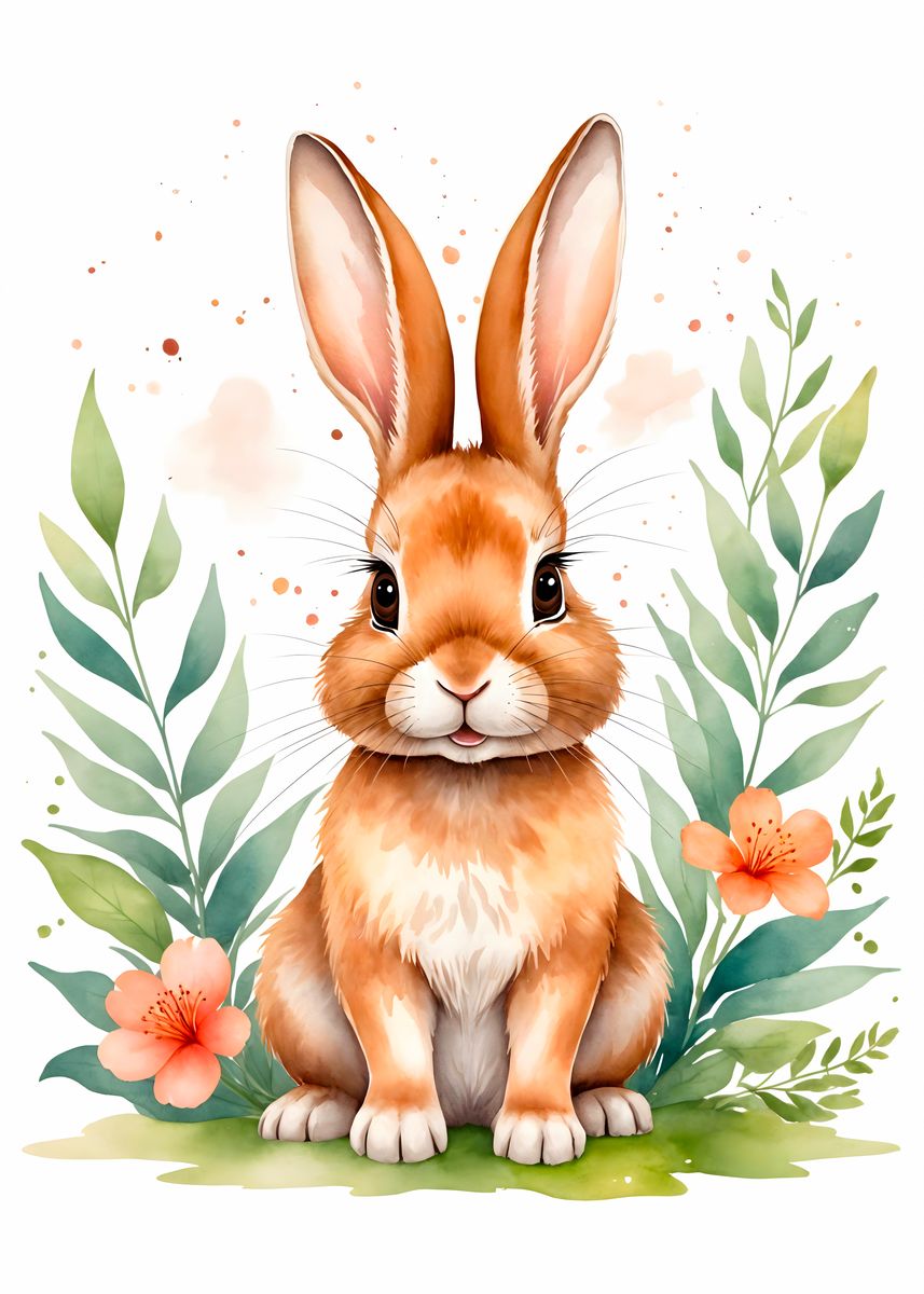 'Cute Watercolor Bunny' Poster, picture, metal print, paint by Yahya ...