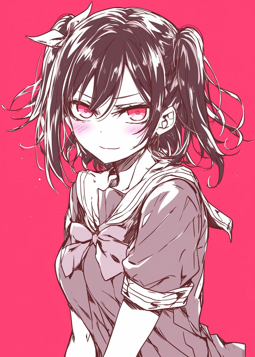 'Anime Girl with Pink Cheeks' Poster, picture, metal print, paint by ...