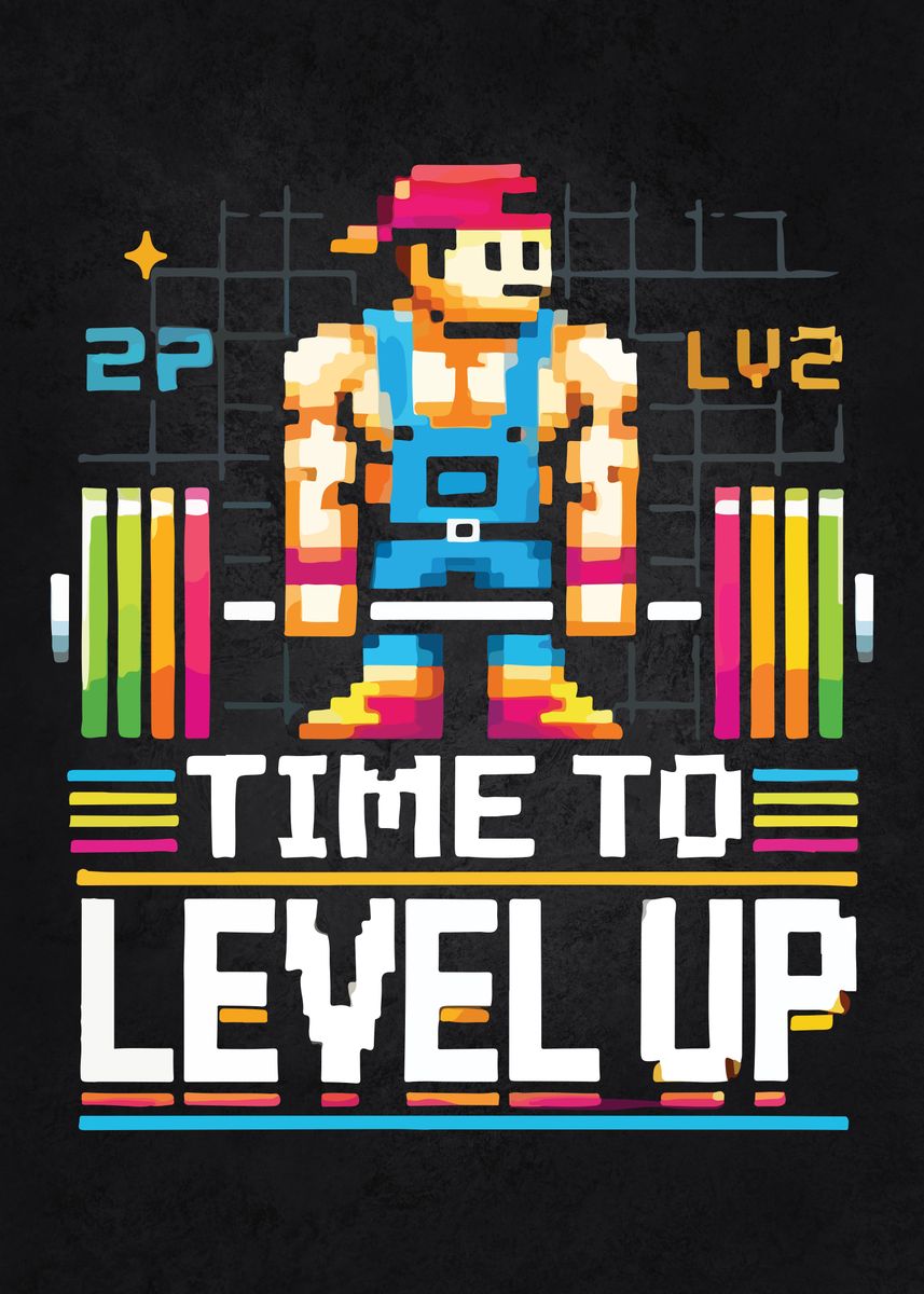 'Time To Level Up - Gym Gamer' Poster, picture, metal print, paint by ...