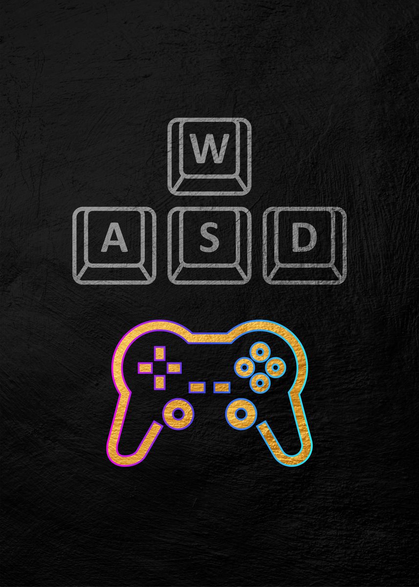 'Gamer Keys & Controller' Poster, picture, metal print, paint by ...