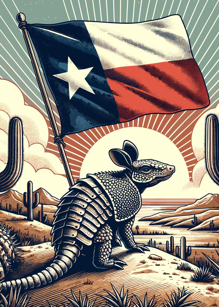 'Texas Armadillo Flag' Poster, picture, metal print, paint by Ray ...