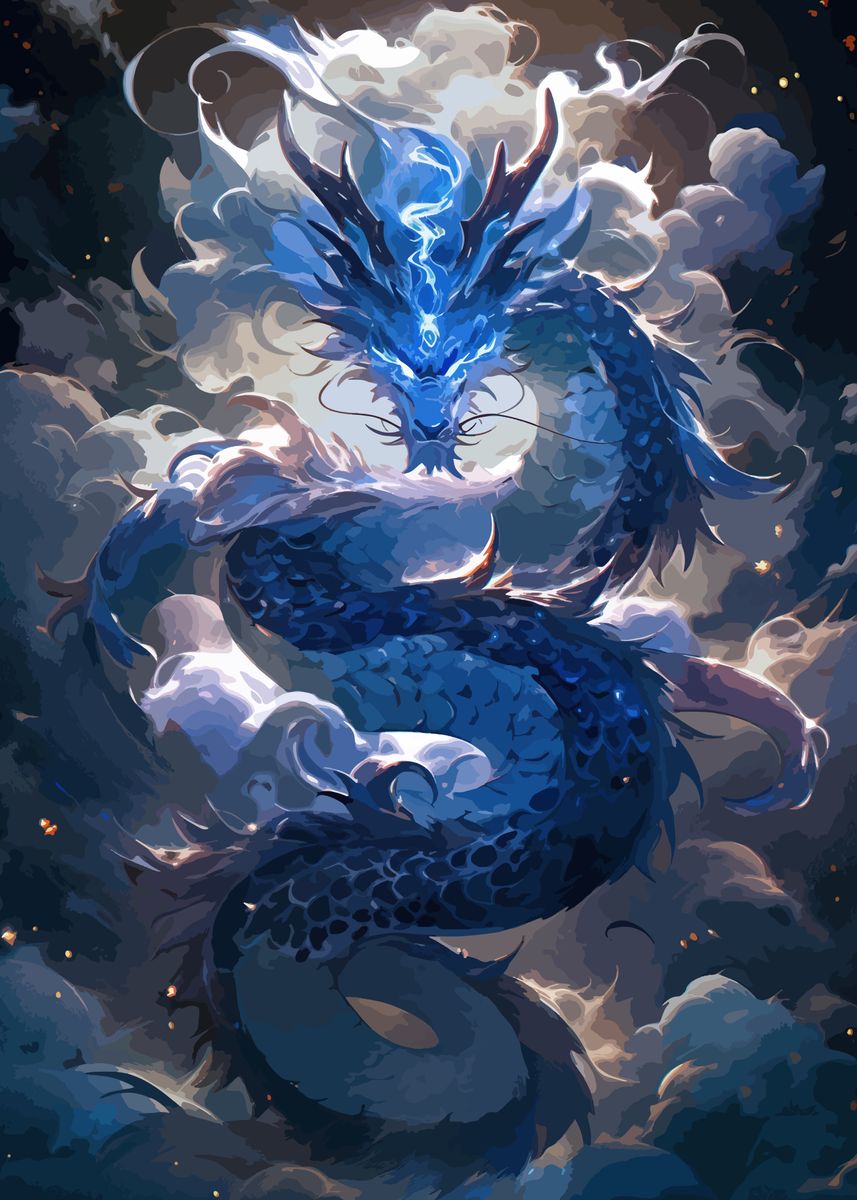 'Blue Dragon in Clouds' Poster, picture, metal print, paint by Gareths ...