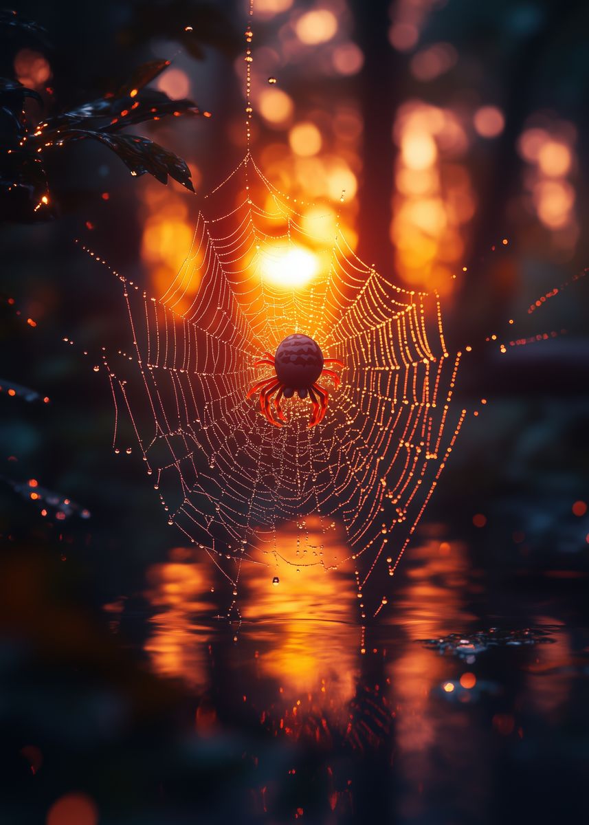 'Spiderweb Sunset' Poster, picture, metal print, paint by Pictura ...