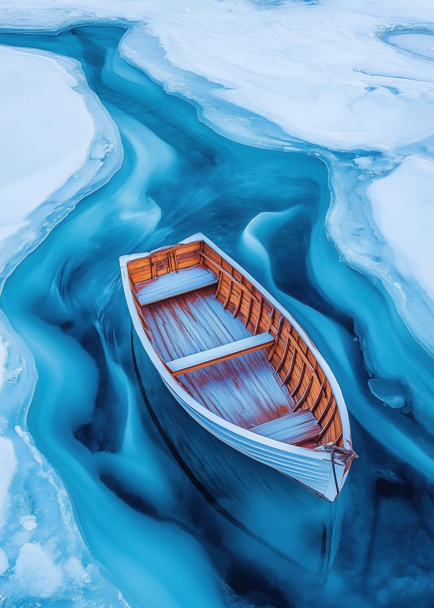 'Frozen River Boat' Poster, picture, metal print, paint by Wallpieces ...