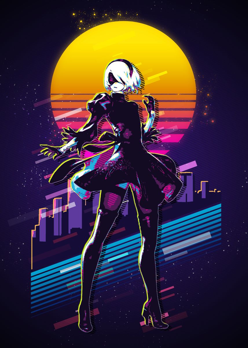 '2B Retro Cyberpunk Art' Poster, picture, metal print, paint by ...