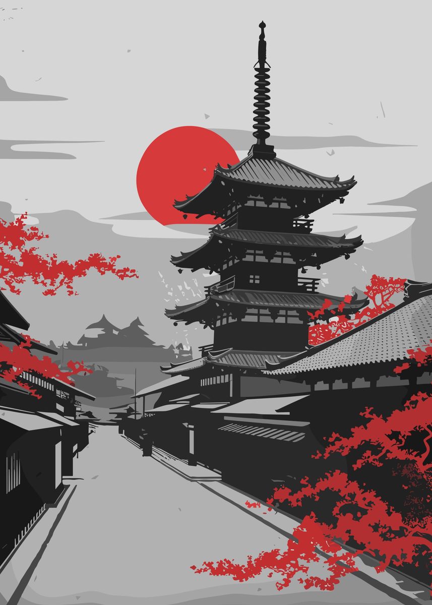 'Red Moon Japanese' Poster, picture, metal print, paint by Batrisyia ...