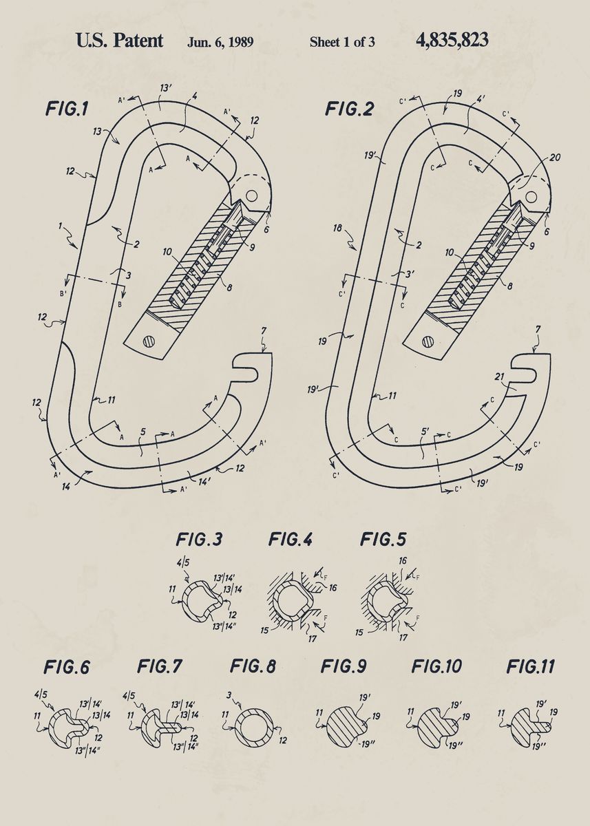 'Carabiner Patent Drawing' Poster, picture, metal print, paint by ...