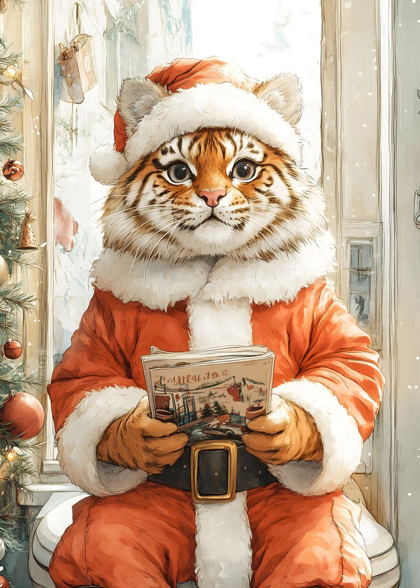 'Tiger Santa Claus' Poster, picture, metal print, paint by ...