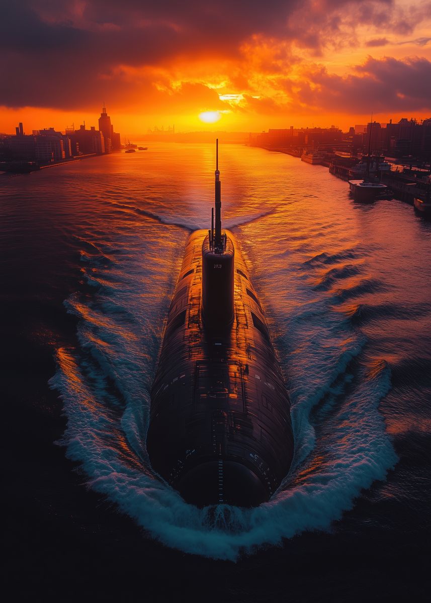 'Submarine in Sunset' Poster, picture, metal print, paint by Pictura ...