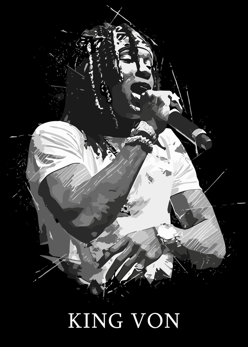 'King Von Portrait' Poster, picture, metal print, paint by Zalem Print | Displate