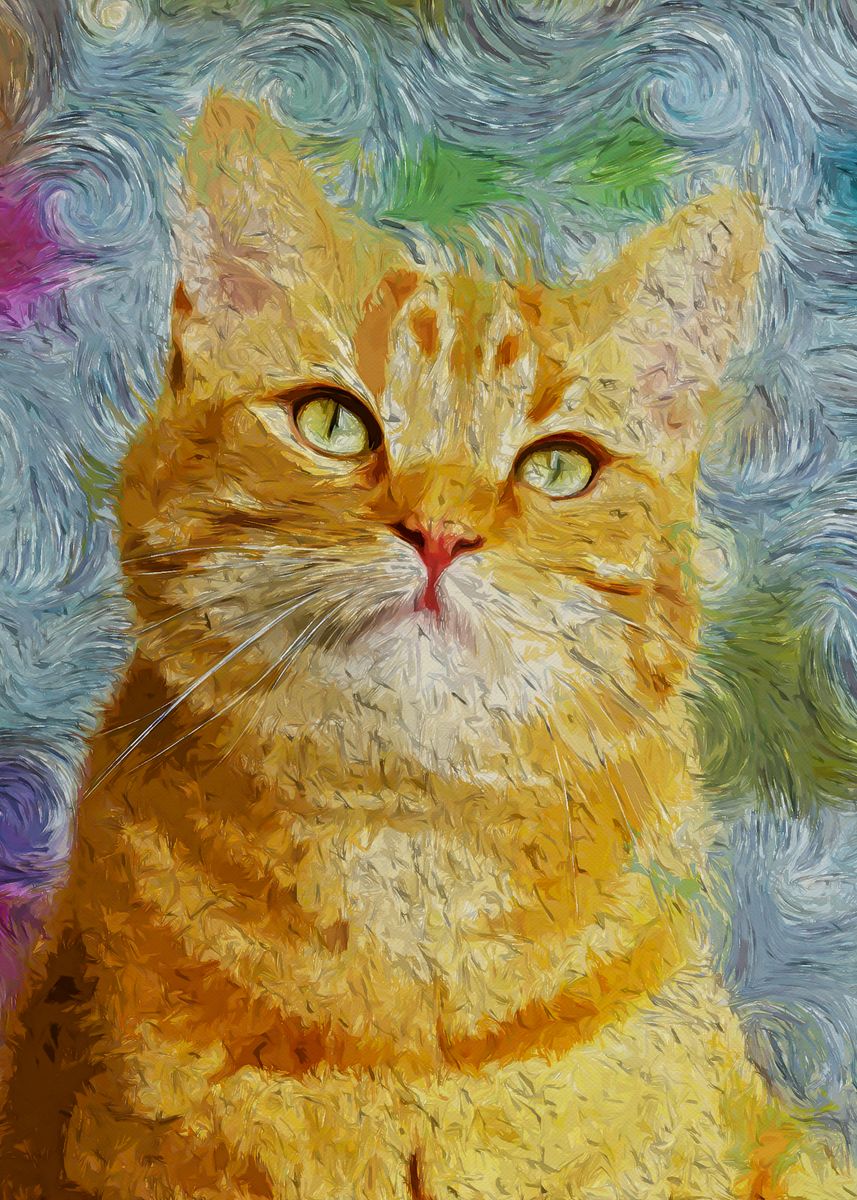 'Orange Cat Portrait' Poster, picture, metal print, paint by Zaenal Art | Displate
