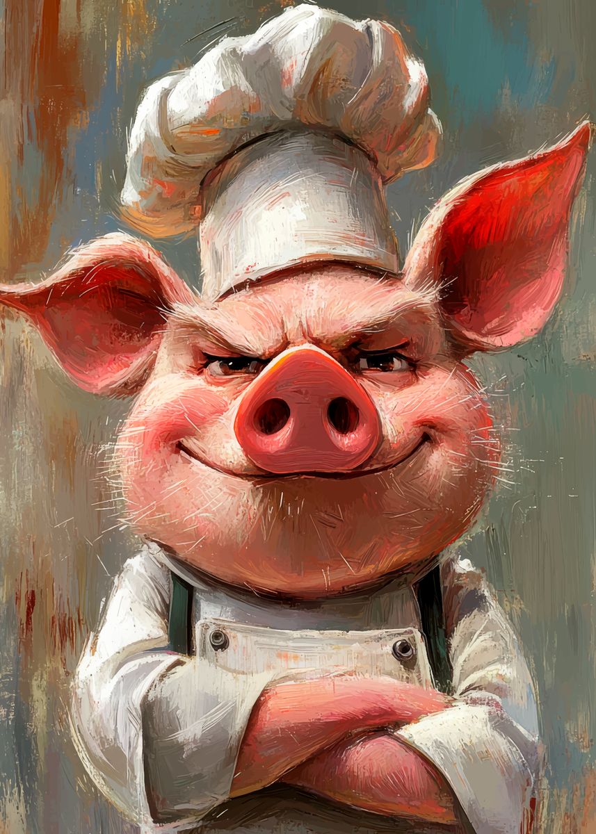 'Chef Pig Portrait' Poster, picture, metal print, paint by | Displate