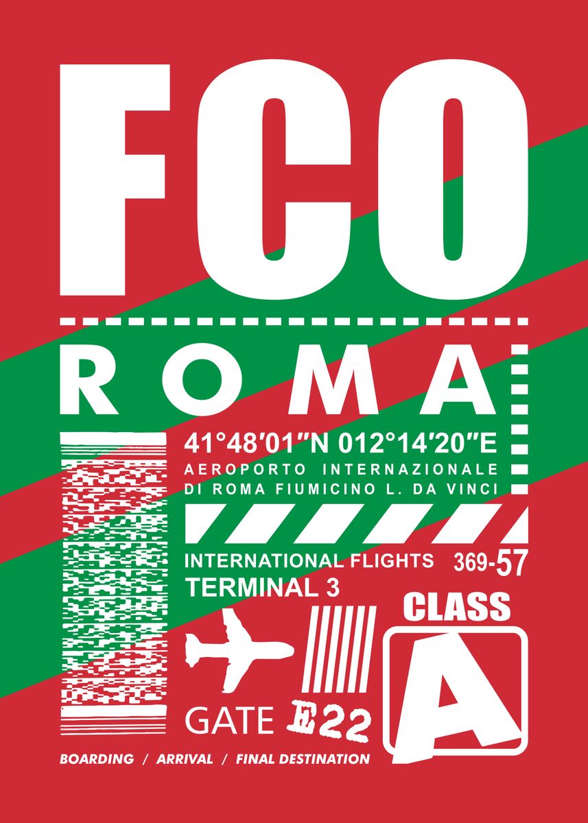 'FCO Roma Airport Boarding Pass' Poster, picture, metal print, paint by ...