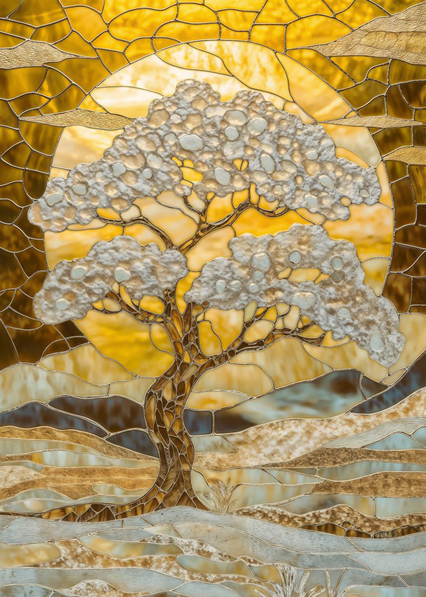'Stained Glass Golden Tree' Poster, picture, metal print, paint by in ...