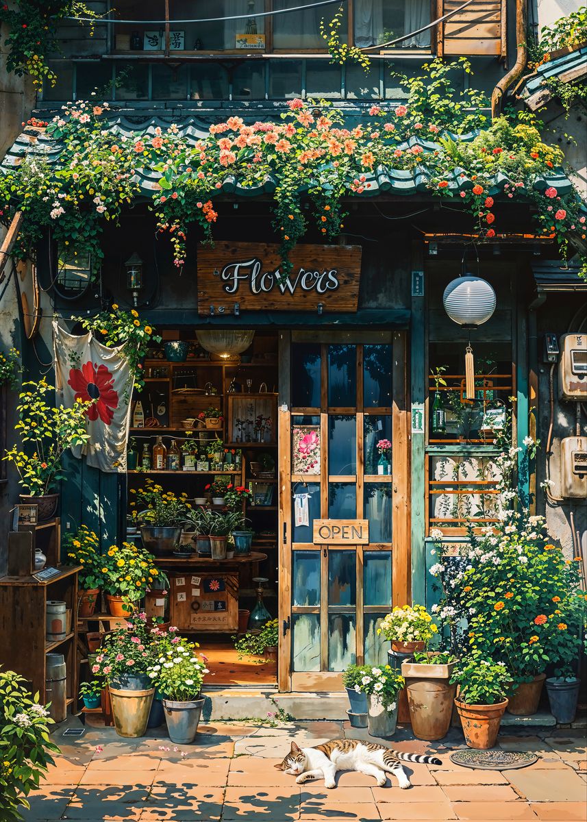 'Cozy Flower Shop ' Poster, picture, metal print, paint by Pixaverse ...