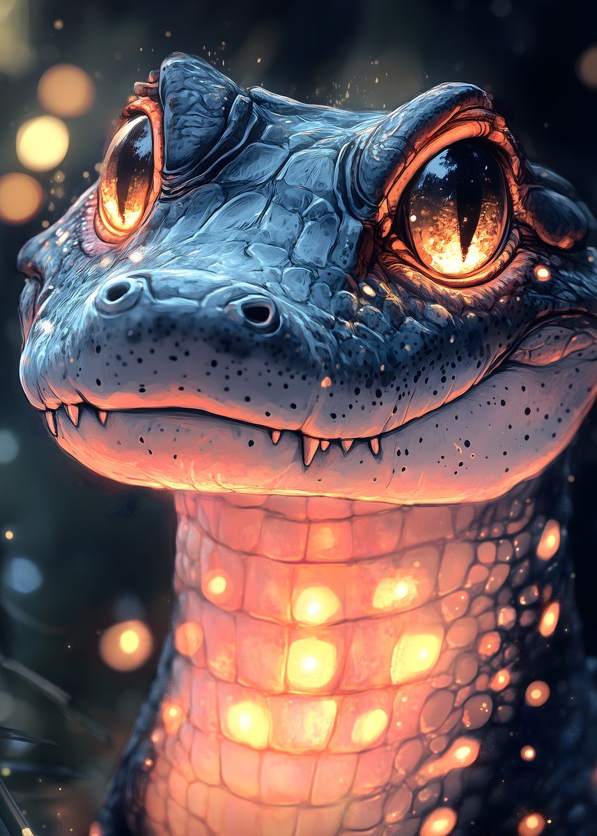 'Glowing Alligator Portrait' Poster, picture, metal print, paint by ...