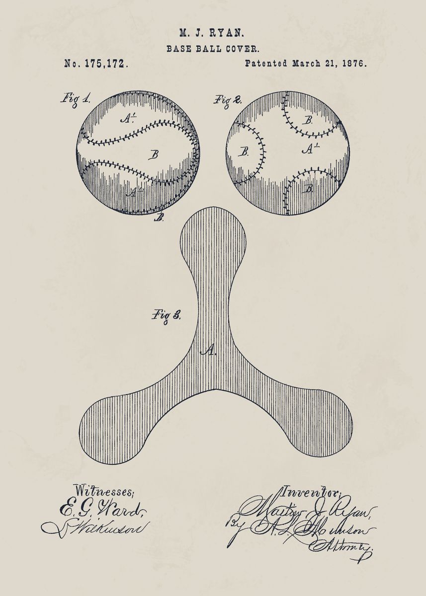 'Baseball Cover Patent' Poster, picture, metal print, paint by ...