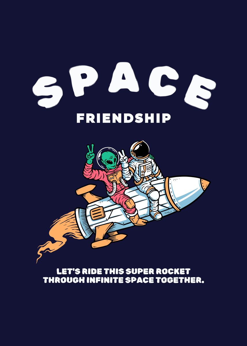 'Space Friendship Rocket' Poster, picture, metal print, paint by ...