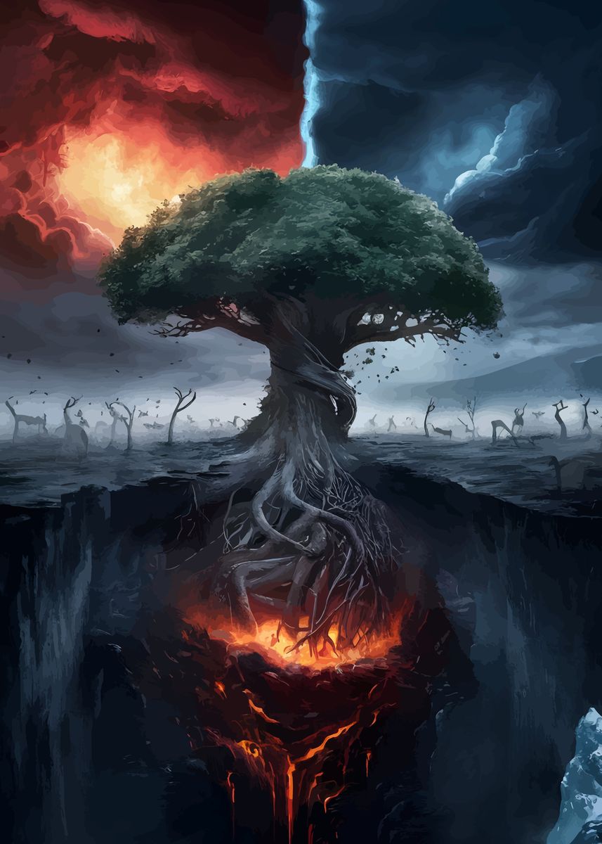 'Tree of Fire and Ice' Poster, picture, metal print, paint by | Displate