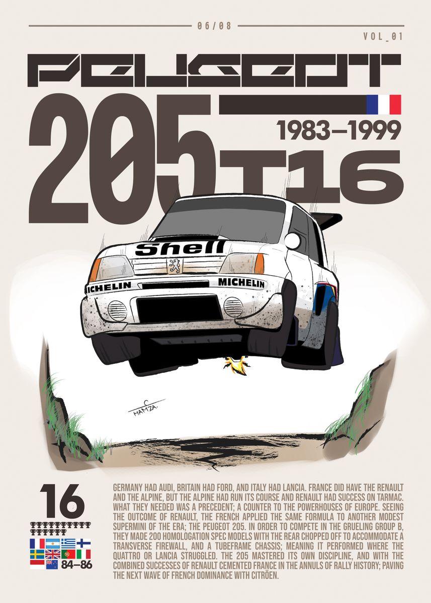 'Peugeot 205 T16 Rally Car' Poster, picture, metal print, paint by ...