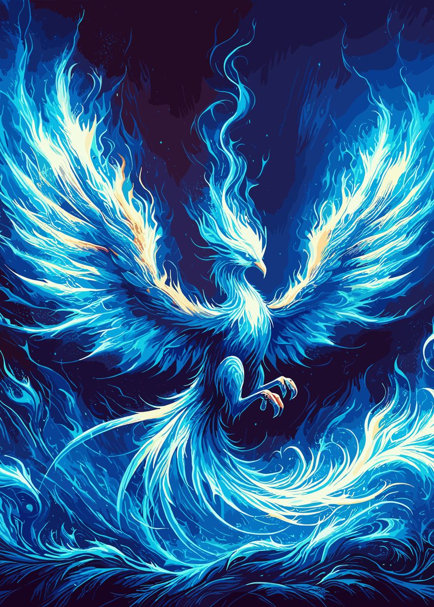 'Blue Phoenix Rising' Poster, picture, metal print, paint by Ray ...