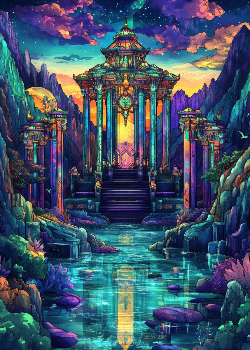 'Mystical Asian Temple' Poster, picture, metal print, paint by ...
