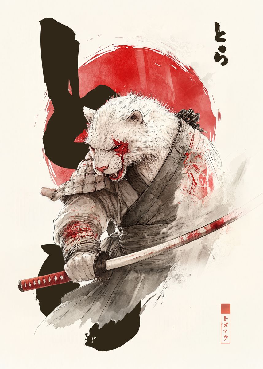 'White Tiger Samurai' Poster, picture, metal print, paint by Tomasz ...