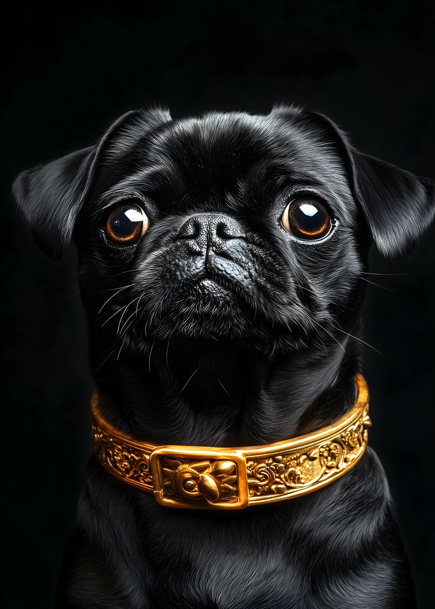 'Black & Gold Pug' Poster, picture, metal print, paint by OhadOron ...