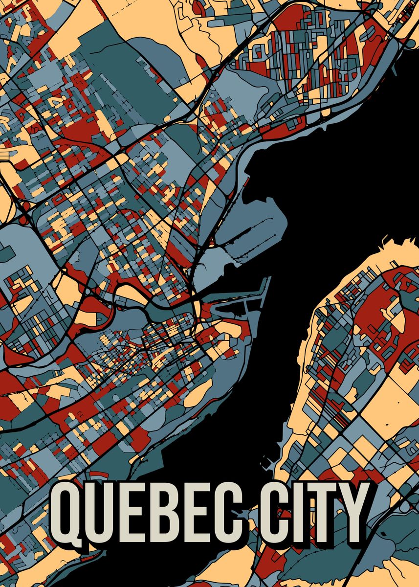 'Quebec City Earth Tone Map Travel Art' Poster, picture, metal print ...