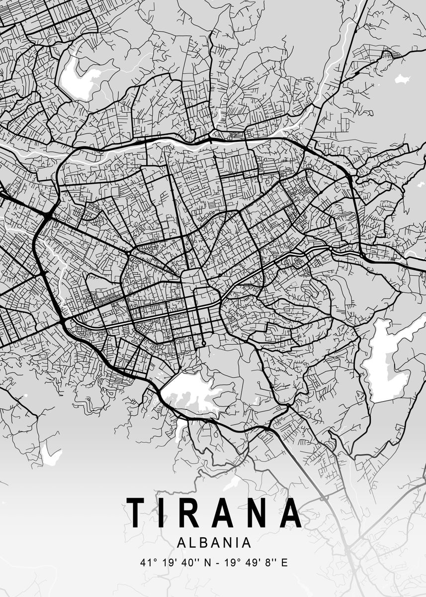 'Tirana Light City Map' Poster, picture, metal print, paint by ...