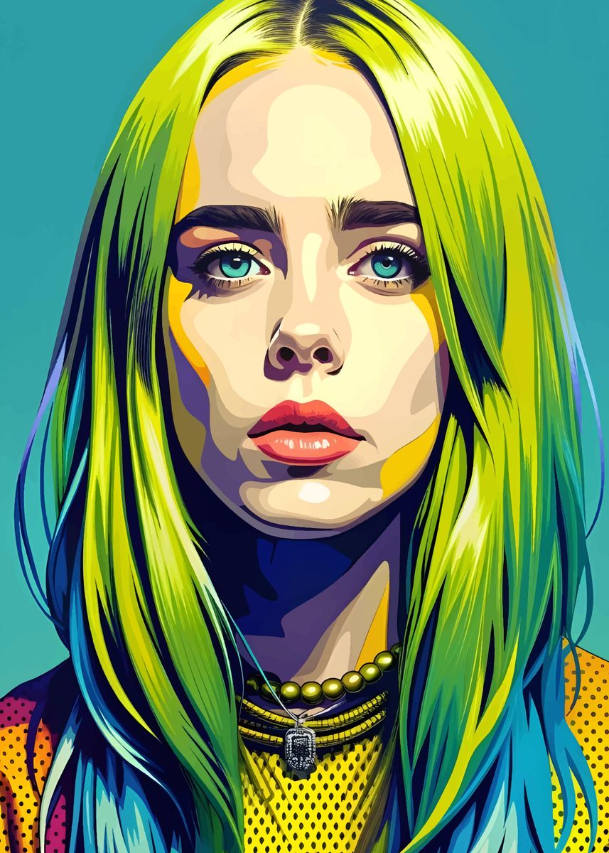 'Billie Eilish Pop Art Portrait' Poster, picture, metal print, paint by ...