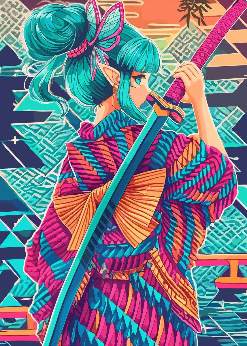'Anime Samurai Girl' Poster, picture, metal print, paint by Ammar Zain ...